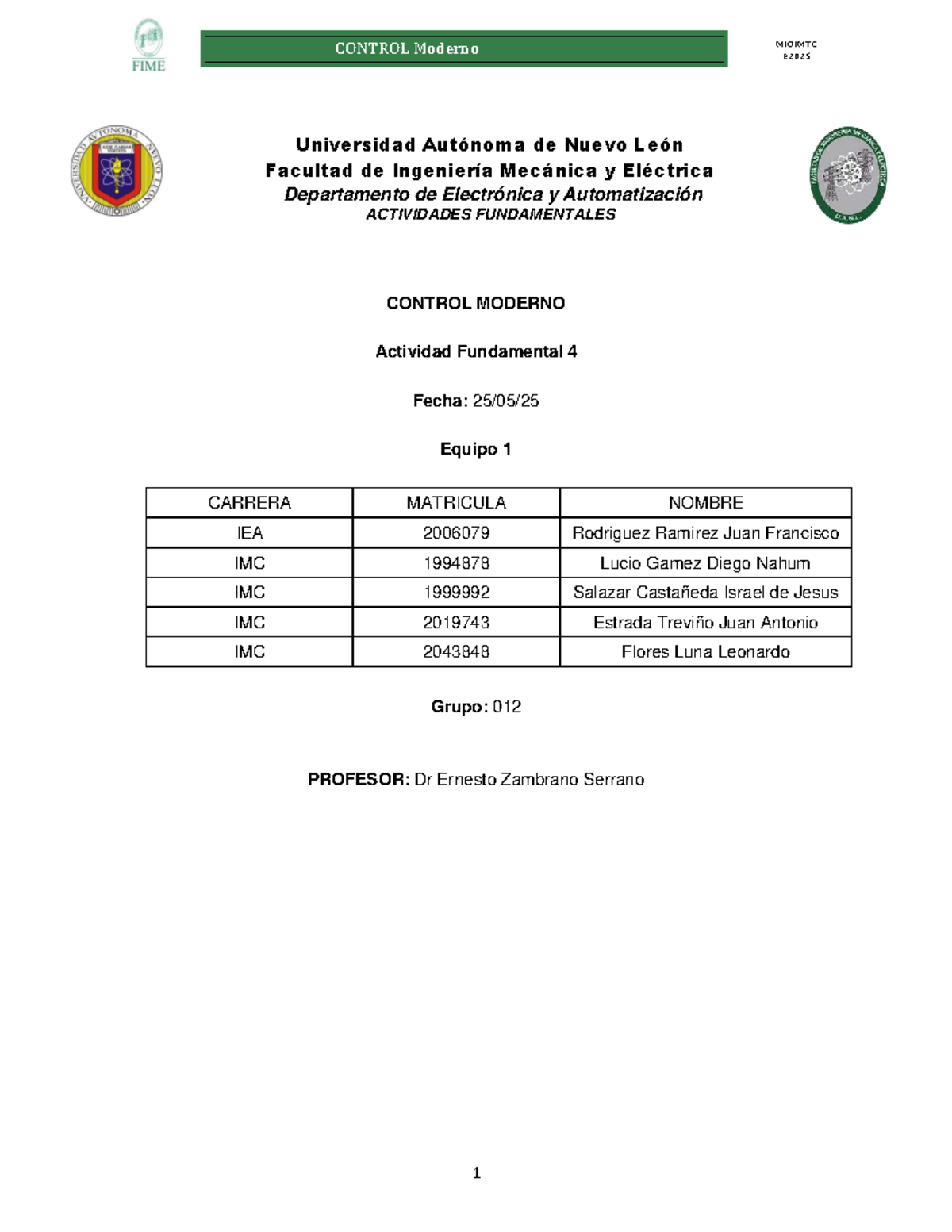 Actividad Fundamental 4: Control Moderno MIOIMTC E2025 - Studocu
