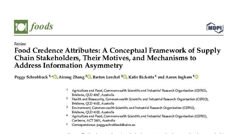 Food Credence Attributes: Framework for Addressing Information ...