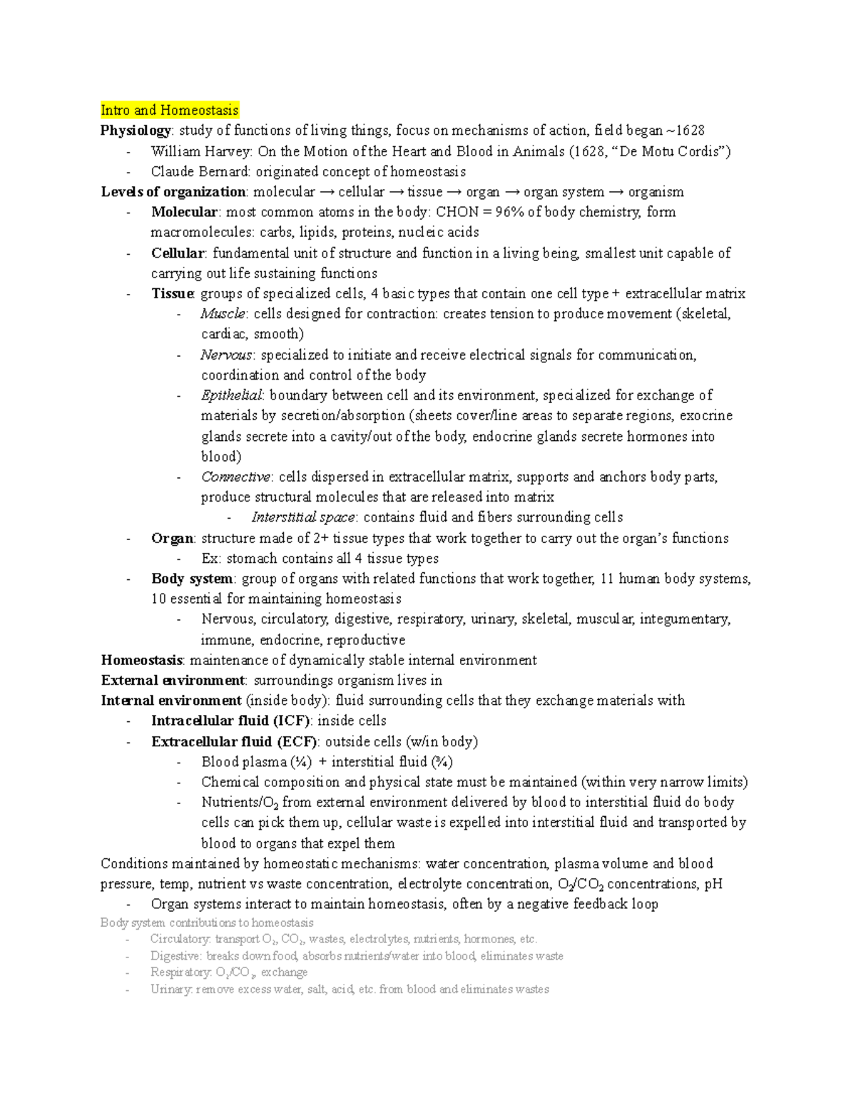 Physio 101: Exam 1 Notes on Homeostasis and Membrane Transport - Studocu