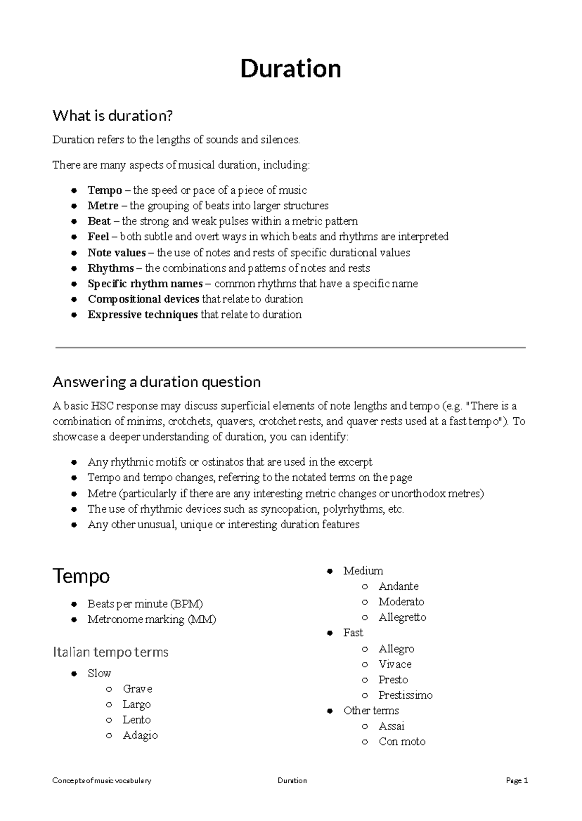 Duration - HSC Music Concepts and Techniques Notes - Studocu