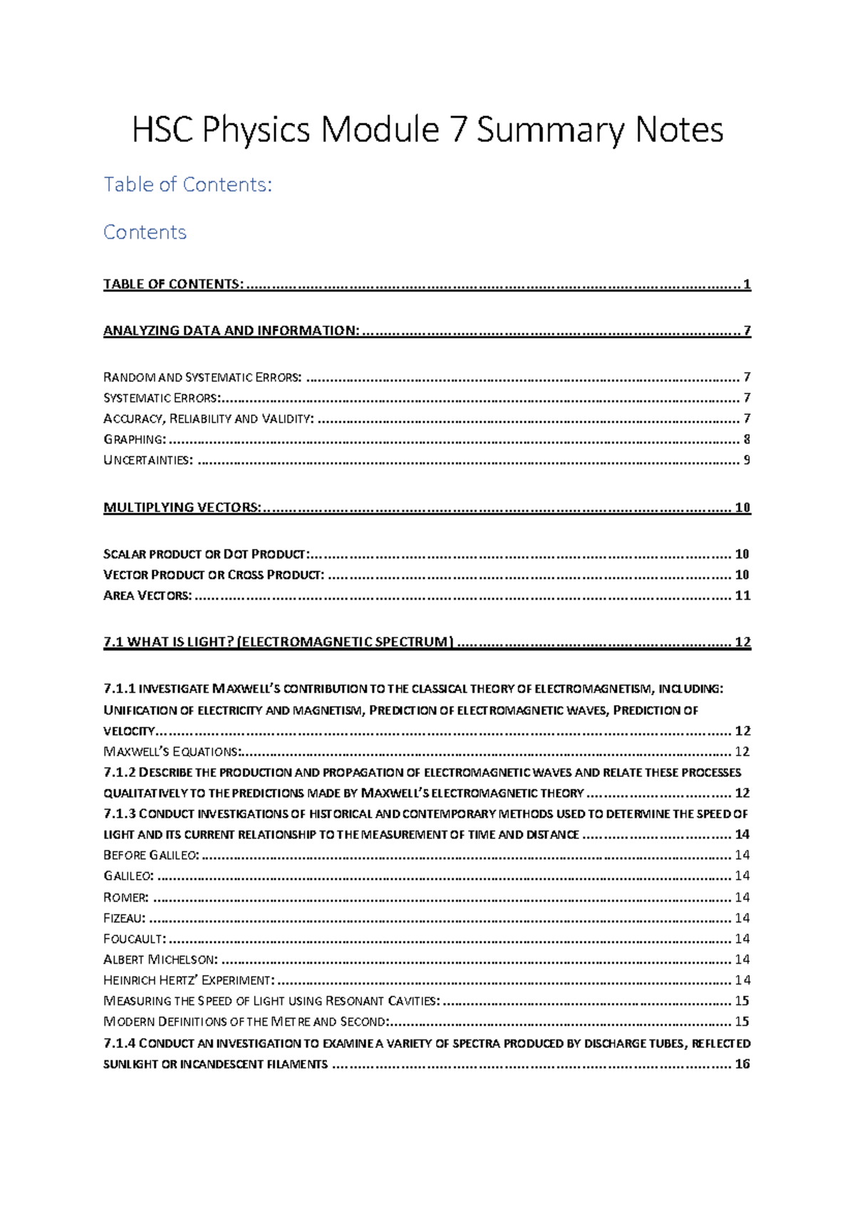 HSC Physics Module 7 Summary Notes: Key Concepts and Investigations ...