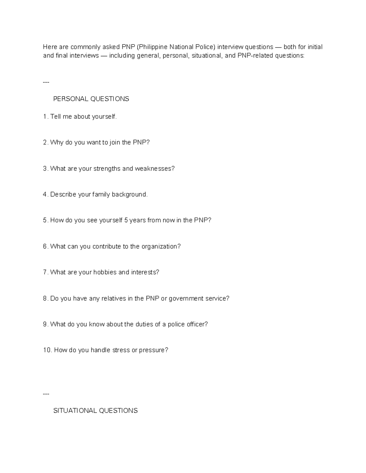 PNP Interview Questions: Commonly Asked for Initial & Final Interviews ...