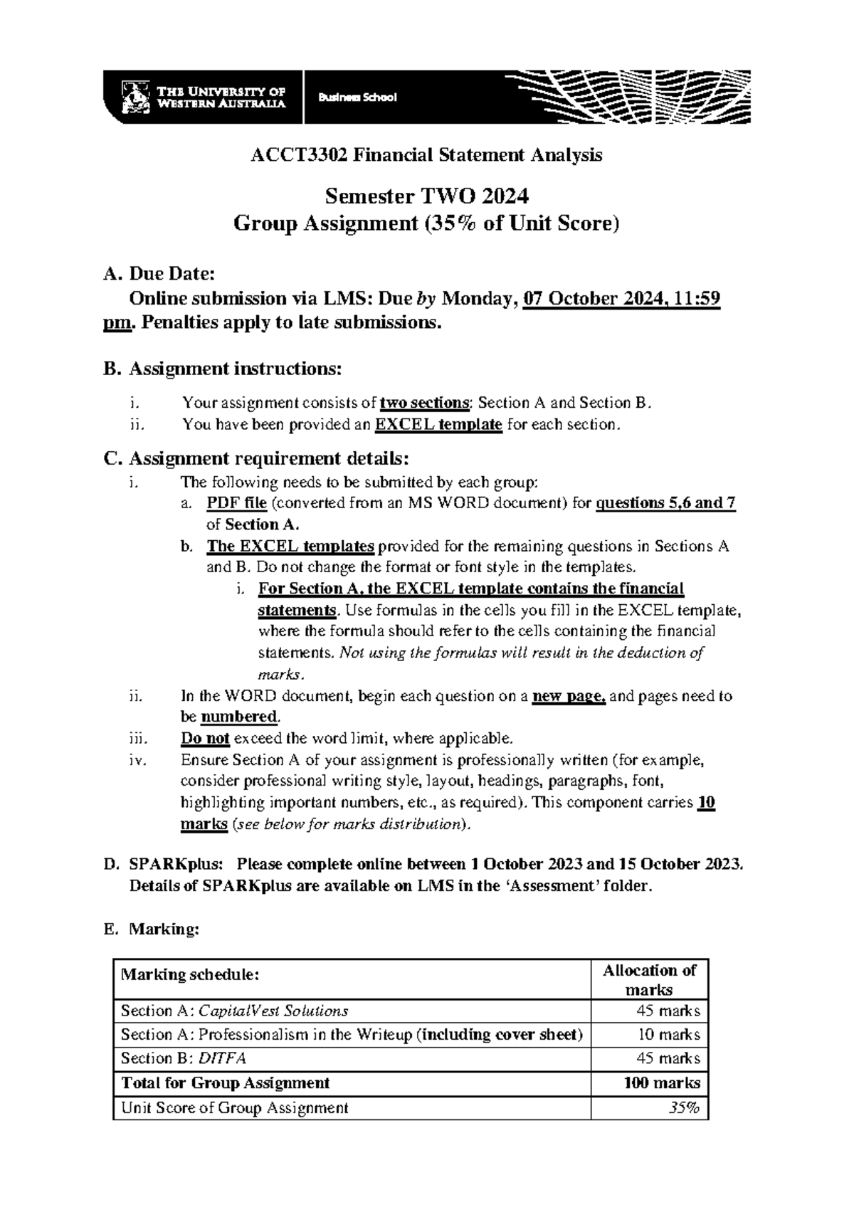 ACCT3302 Financial Statement Analysis Group Assignment - Sem 2 2024 ...