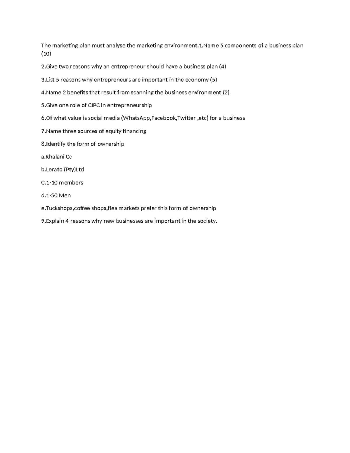 EBM N4 assi - Notes - TEST 1 ENTREPRENEURSHIP AND BUSINESS MANAGEMENT N ...