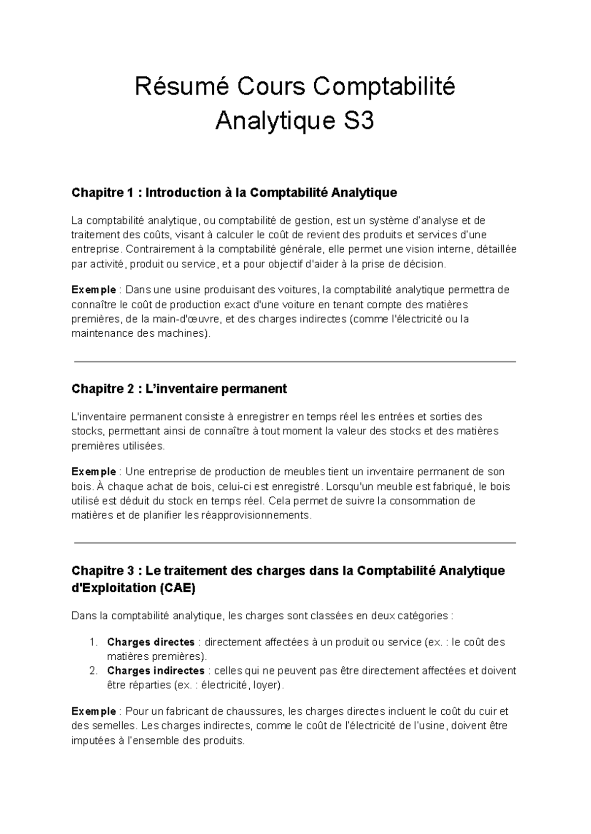 Résumé Cours Comptabilité Analytique S3 - Introduction et Principes ...