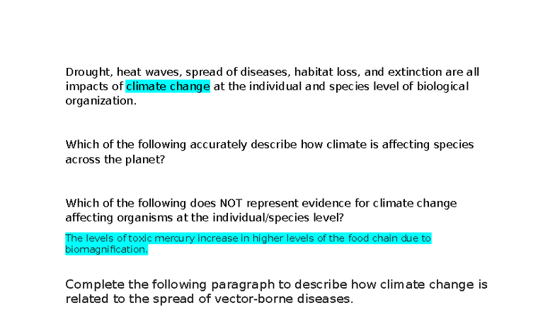 Climate Change and Invasive Species: Ecosystem Impacts (BIO 101) - Studocu