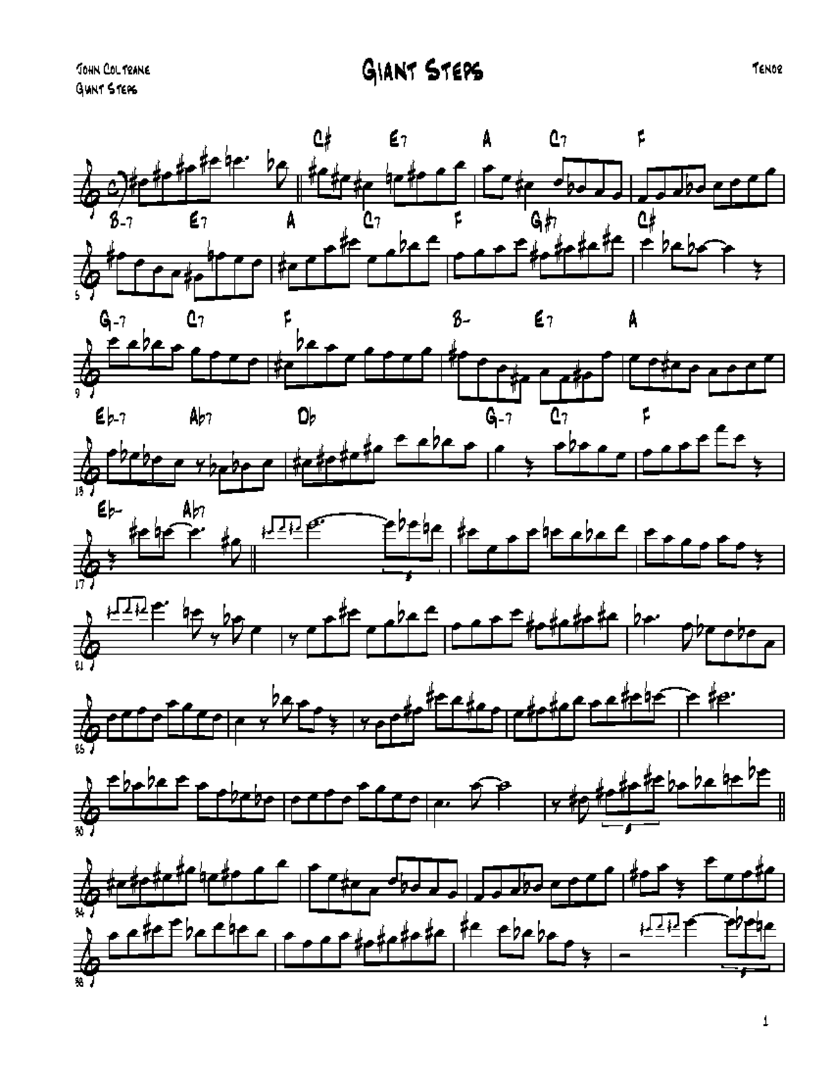 Giant Steps Transcription - John Coltrane (Music Study) - Studocu
