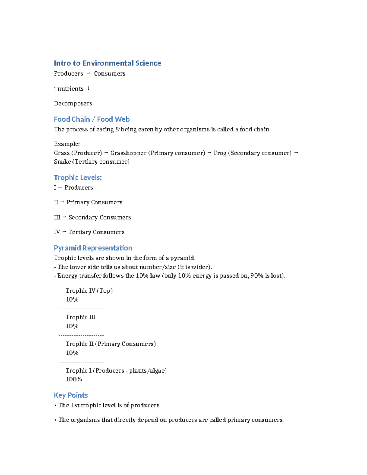 Environmental Science Notes: Producers, Consumers & Food Chains - Studocu