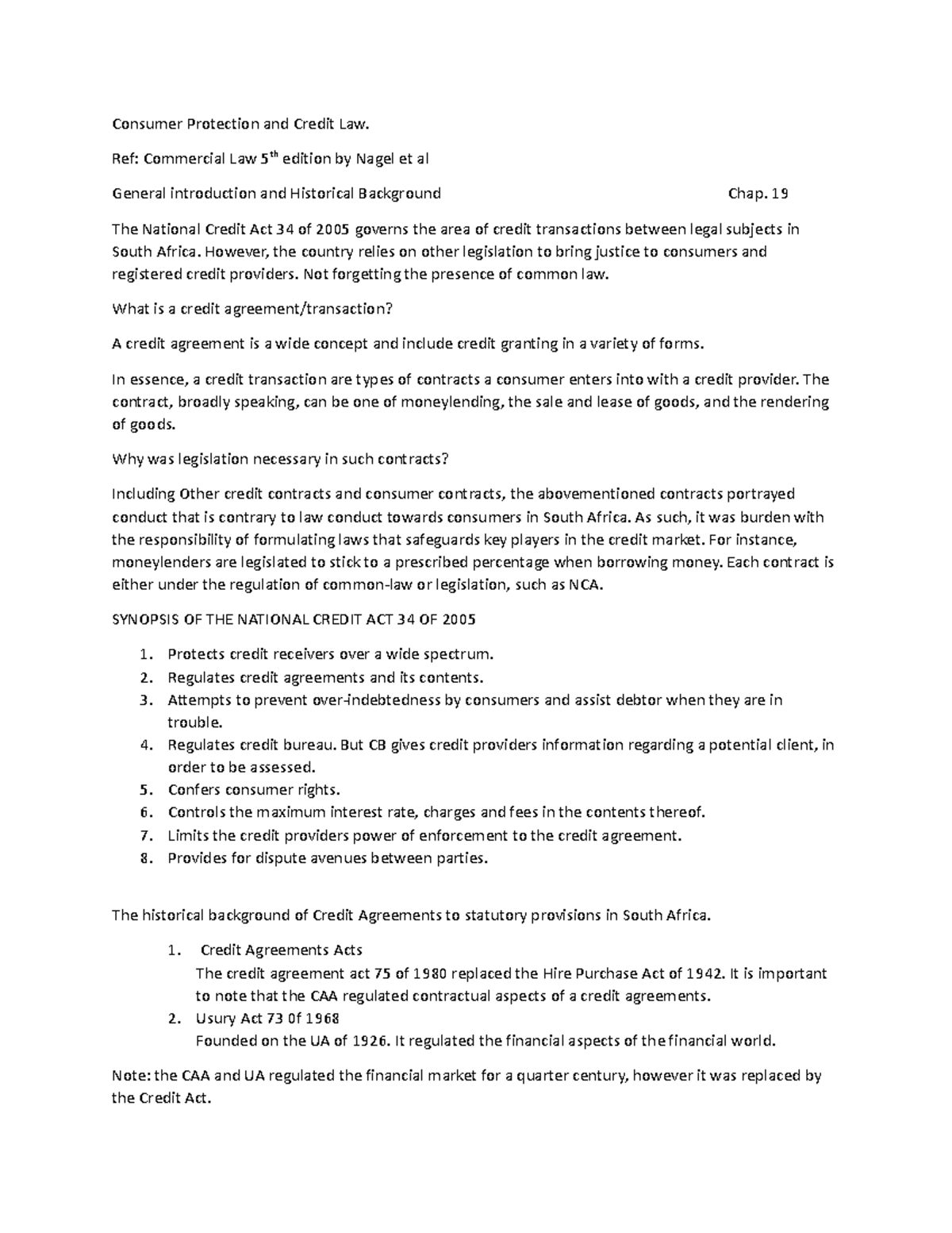 Consumer Protection & Credit Law Overview - Commercial Law Notes - Studocu