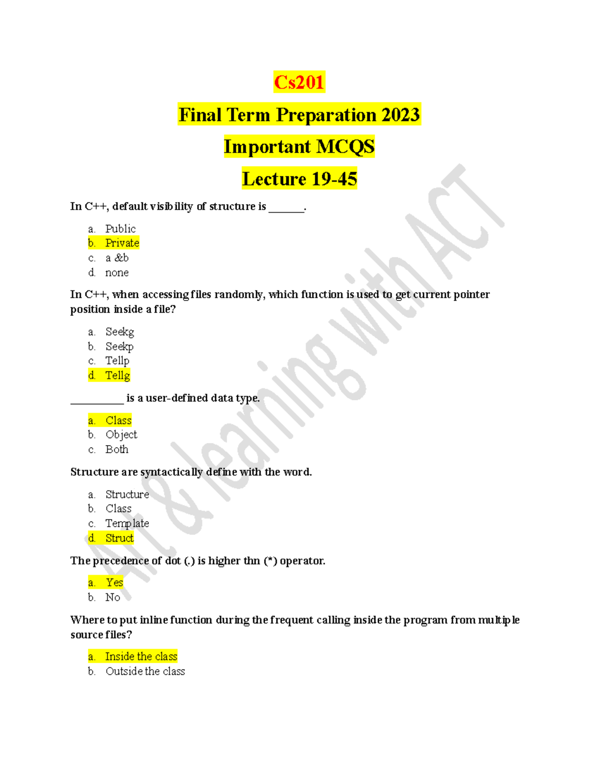 Cs201 final term mcqs - Cs Final Term Preparation 2023 Important MCQS ...