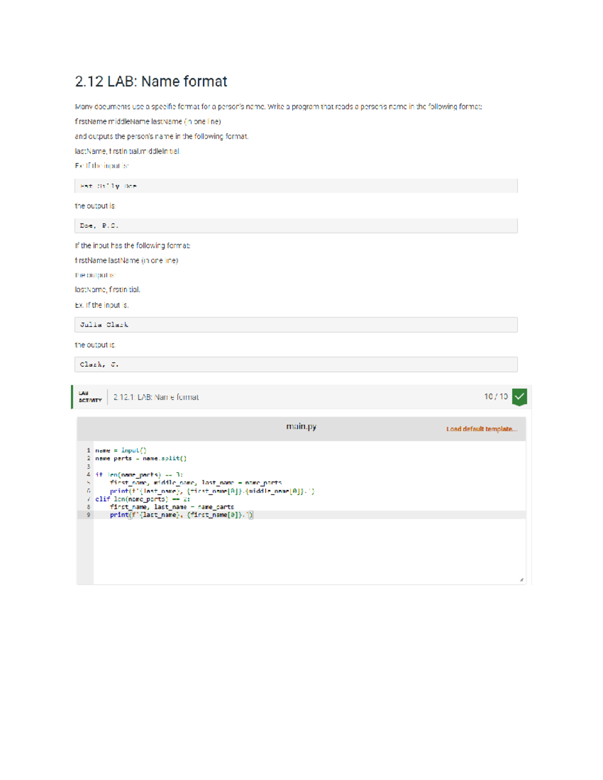 IT 140 LAB 2.12: Name Formatting Program and Output Examples - Studocu