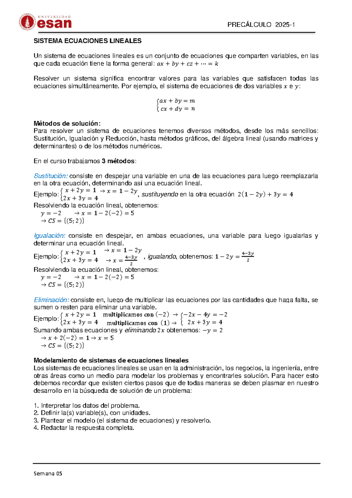 PRECÁLCULO: Guía de Ejercicios sobre Sistemas de Ecuaciones Lineales ...