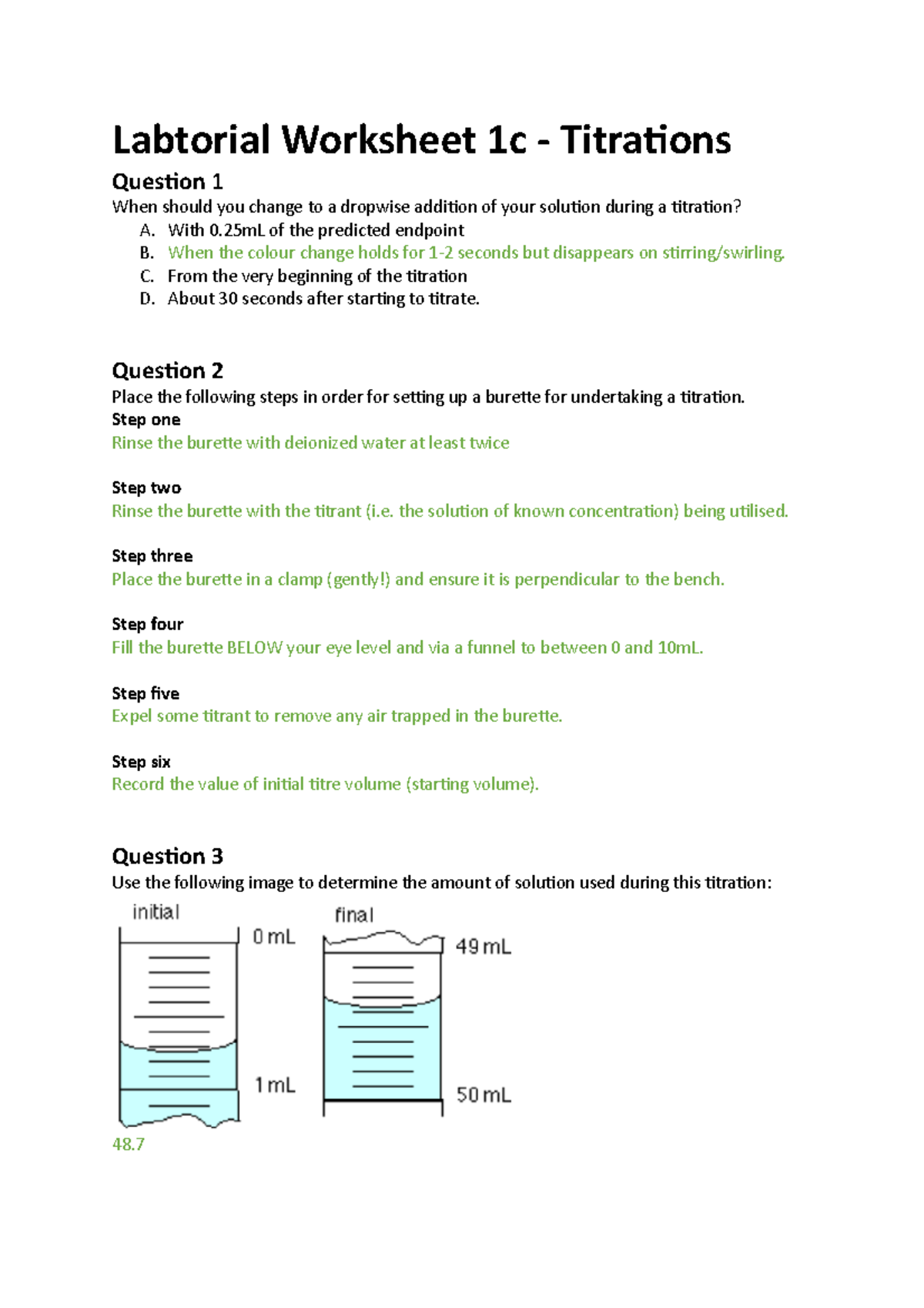 Reading A Burette Worksheet