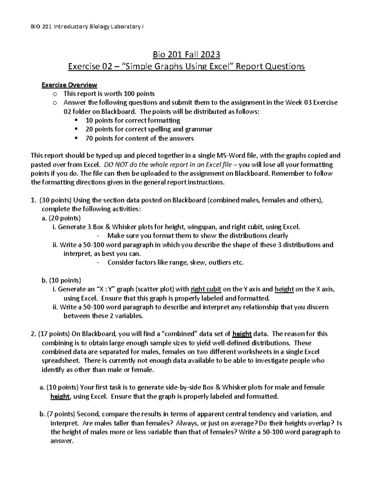B201 - Exercise 02: Graphing Lab Report Instructions - Fall 2023 - Studocu