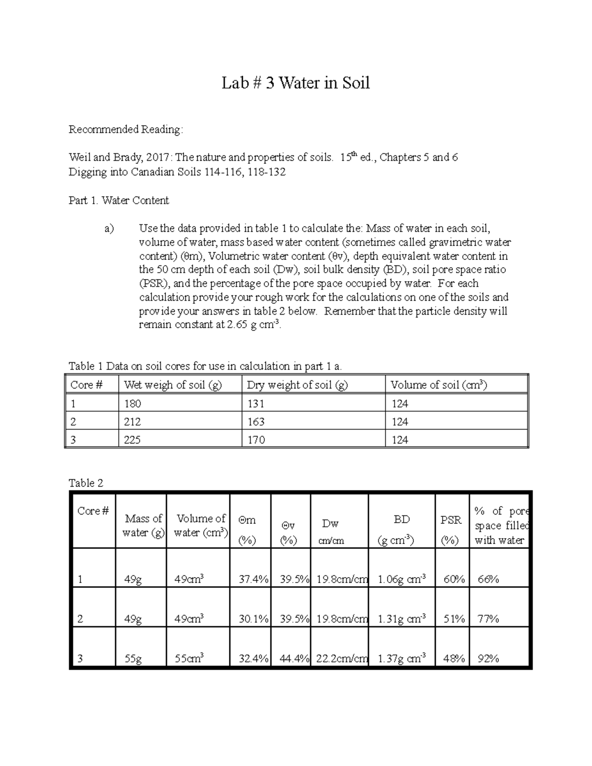 Agr 2320 - Lab 3: Water in Soil Calculations and Analysis - Studocu