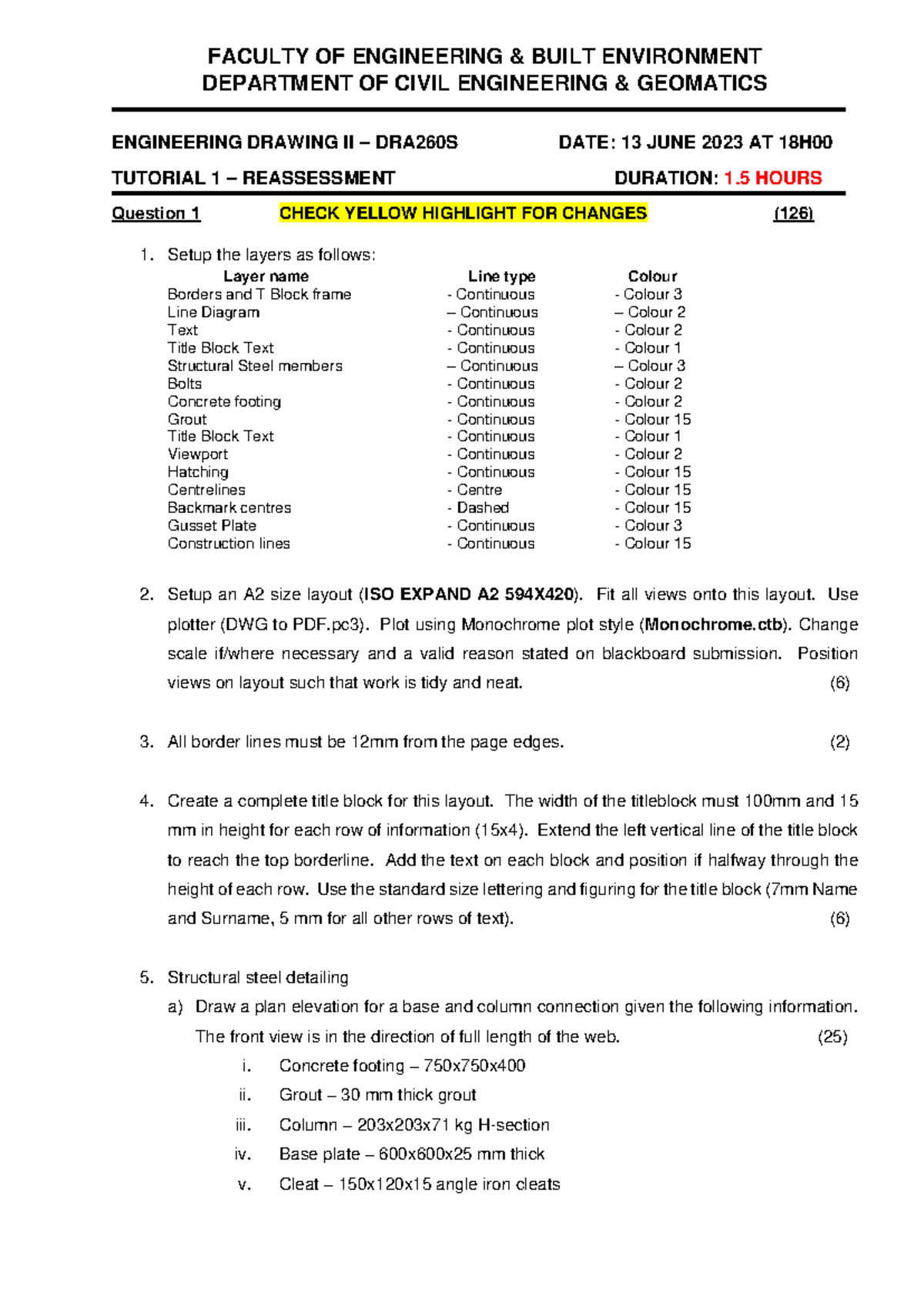 DRA260S Geomatics Engineering Drawing II - Tutorial 1 Reassessment ...