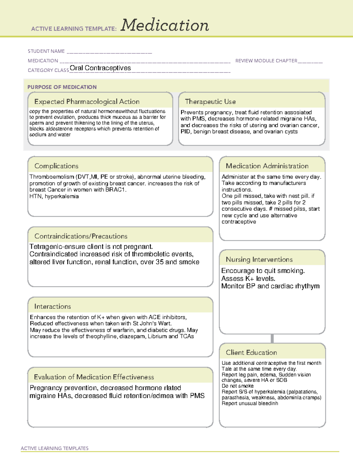 Active Learning Template: Oral Contraceptives Overview and ...