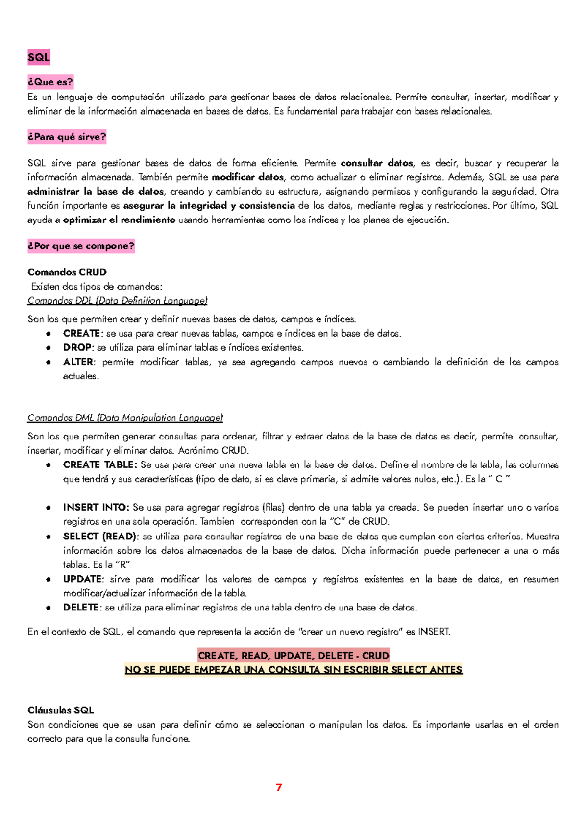 T2 - Resumen de Comandos y Funciones en SQL - Studocu