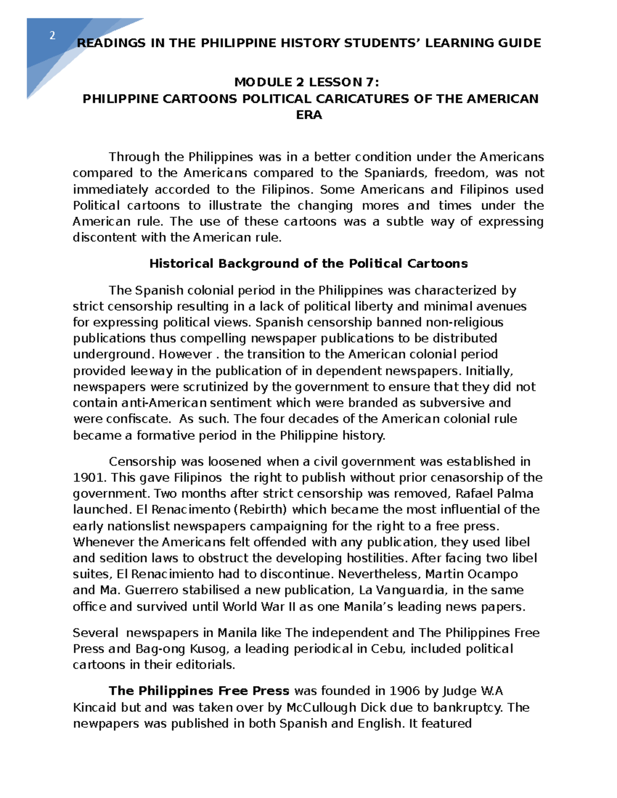 Module 2 Lesson 7: Political Caricatures in American Era Philippines ...