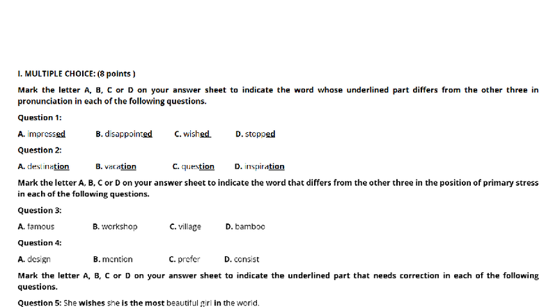 ENGLISH 9 - Multiple Choice Questions & Writing Exercises - Studocu