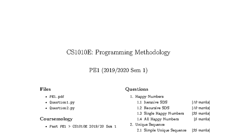 2019 :2020 Sem 1 - Midterm - CS1010E: Programming Methodology PE1 (2019 ...