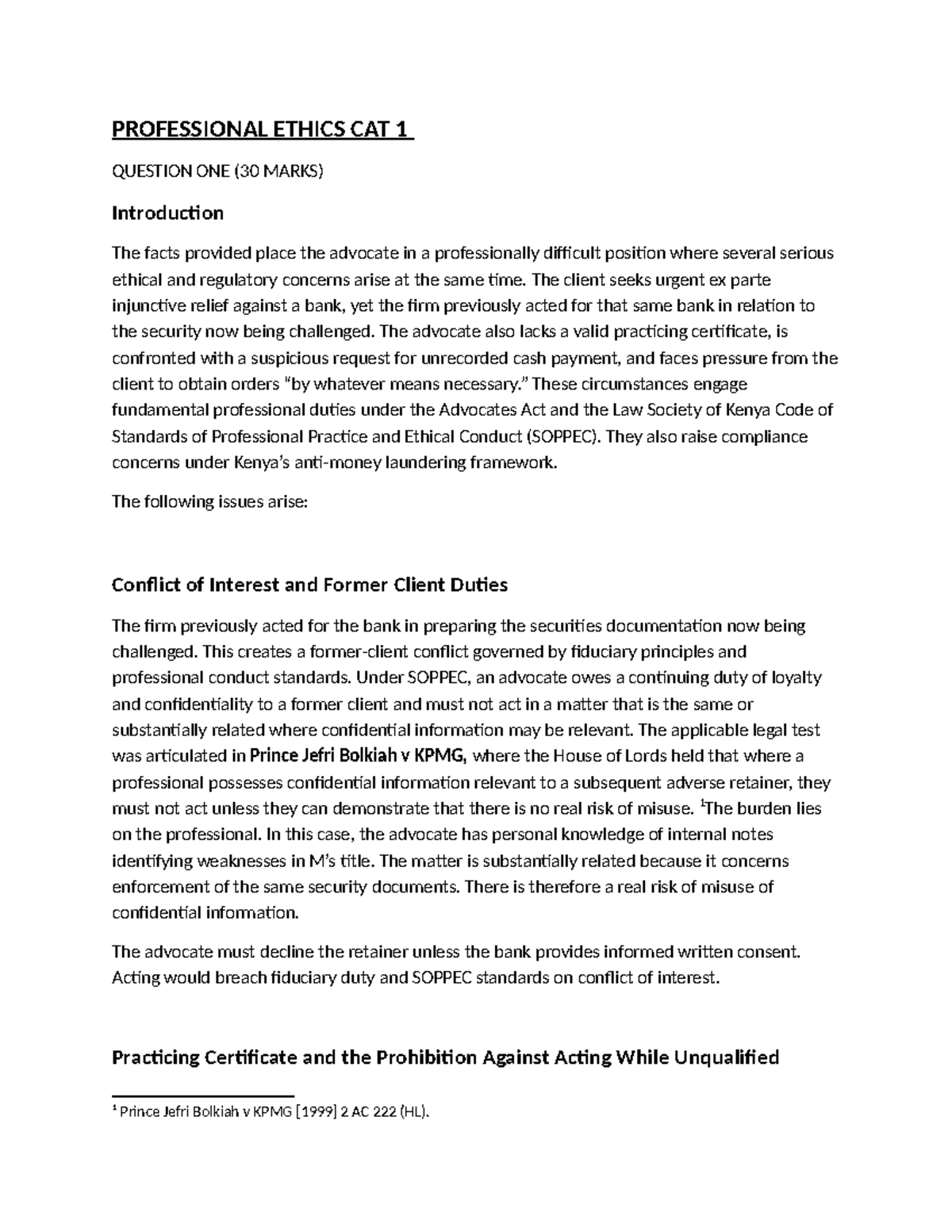 Professional Ethics CAT 1: Key Issues and Ethical Dilemmas - Studocu