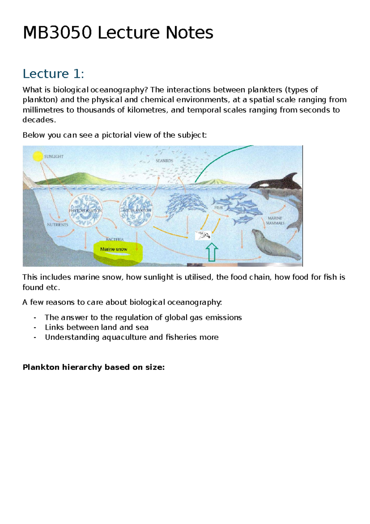 MB3050 Lecture Notes: Understanding Biological Oceanography Concepts ...