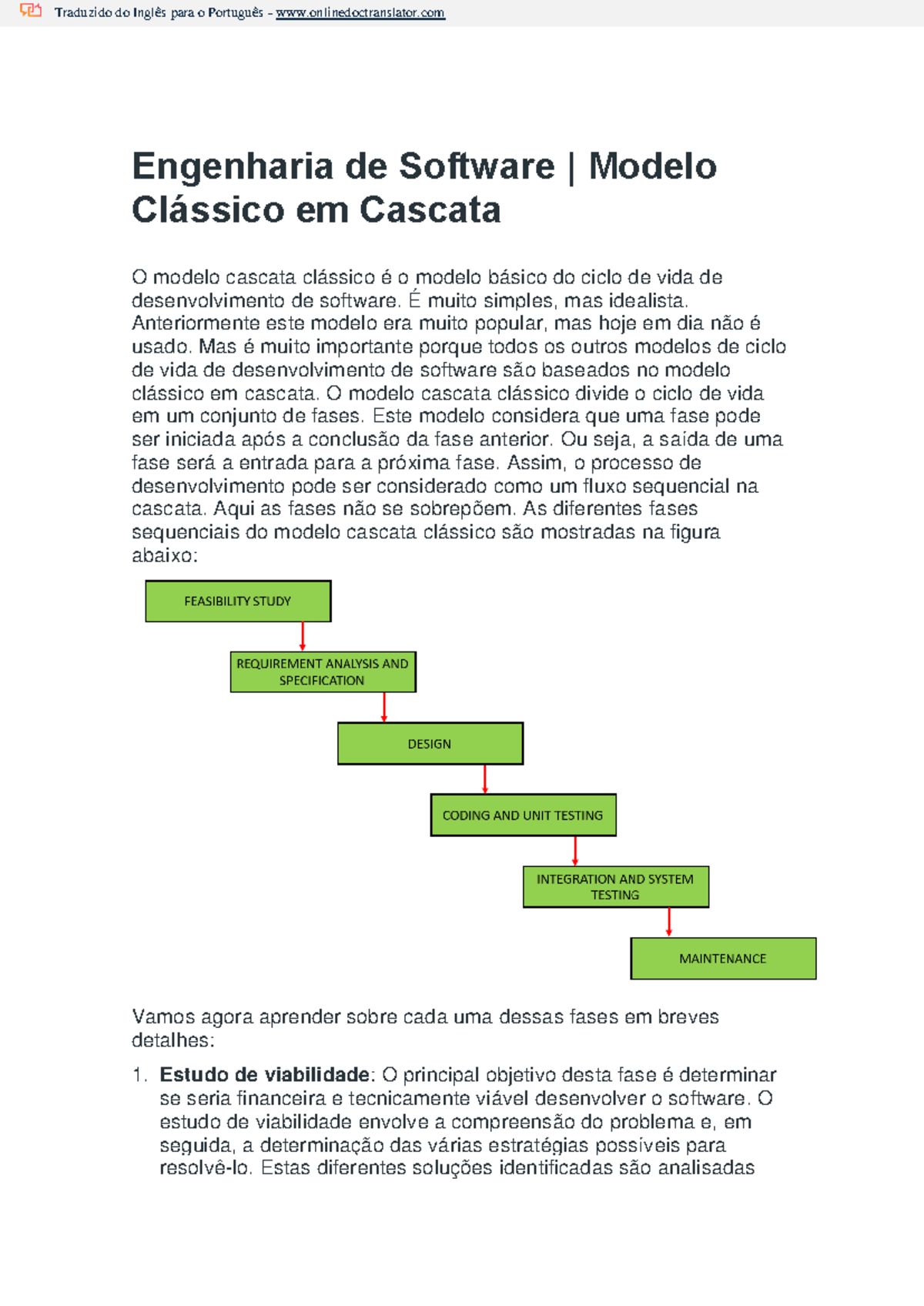 Engenharia de Software: Modelo Clássico em Cascata e Fases - Studocu