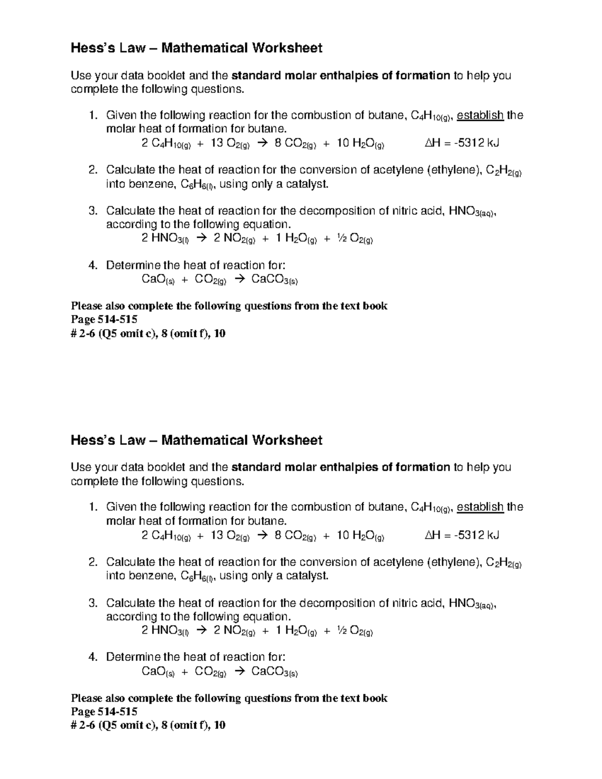 K12 Law Math Worksheet: Hess's Law & Reaction Enthalpies - Studocu