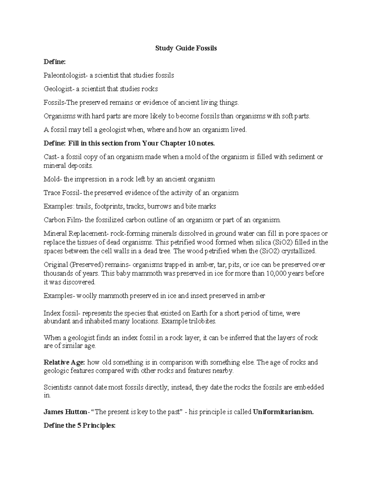 Fossils and Geological Dating Study Guide (Final Exam) - Study Guide ...