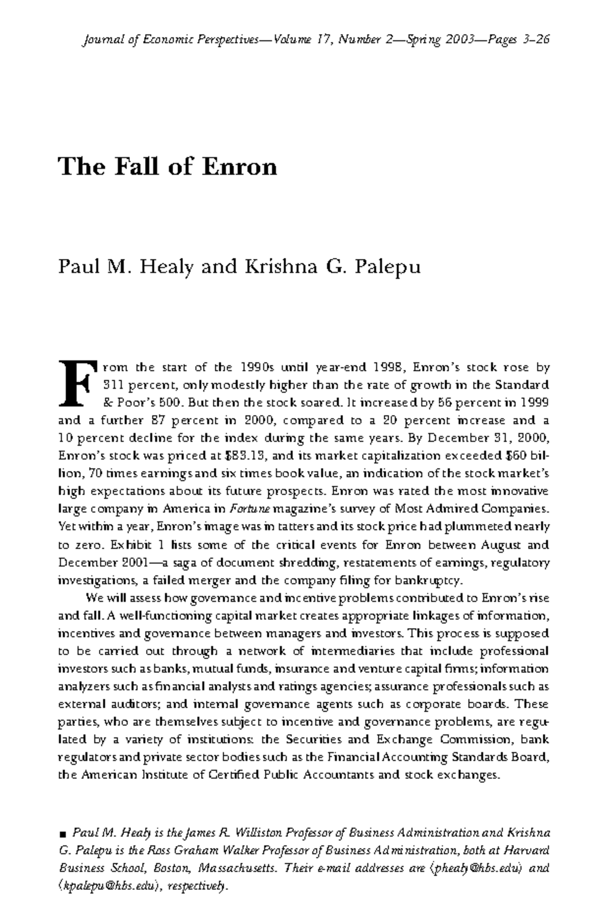 The Fall of Enron - Reviewers - The Fall of Enron Paul M. Healy and ...