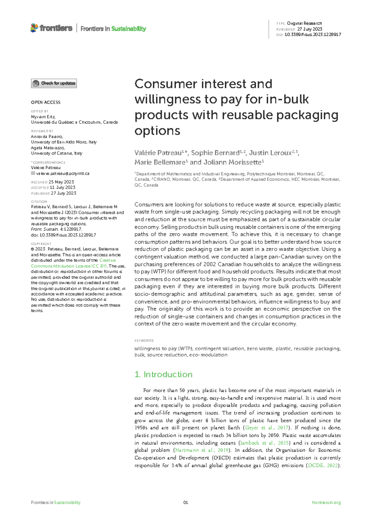 Consumer Interest & WTP for Reusable Packaging Options: Insights from ...