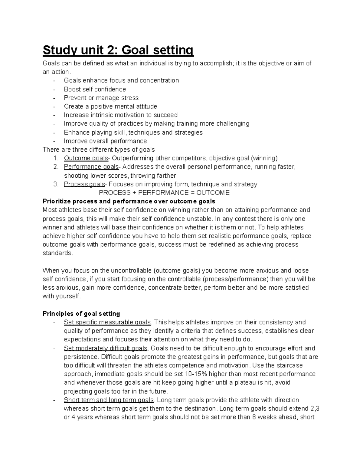 Study Unit 2: Goal Setting in Sports - Studocu