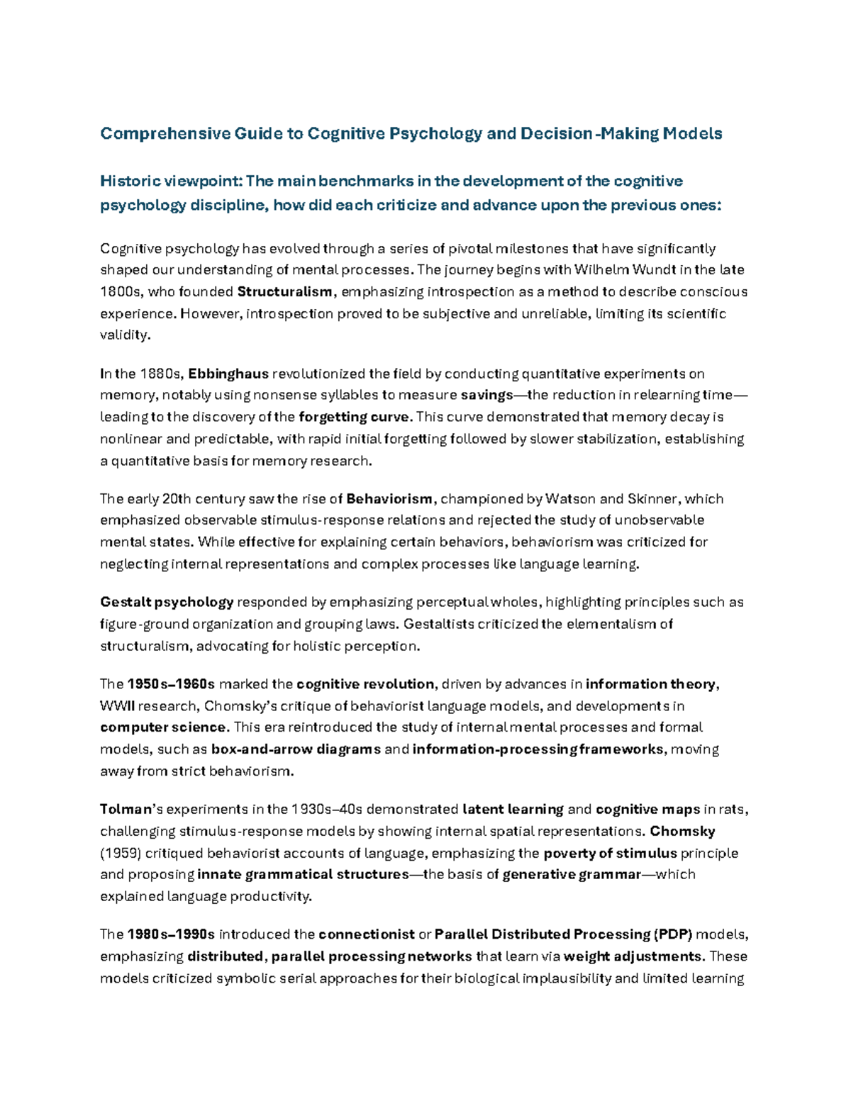 Cognitive Psychology (PSY 301): Key Theories and Experiments Overview ...