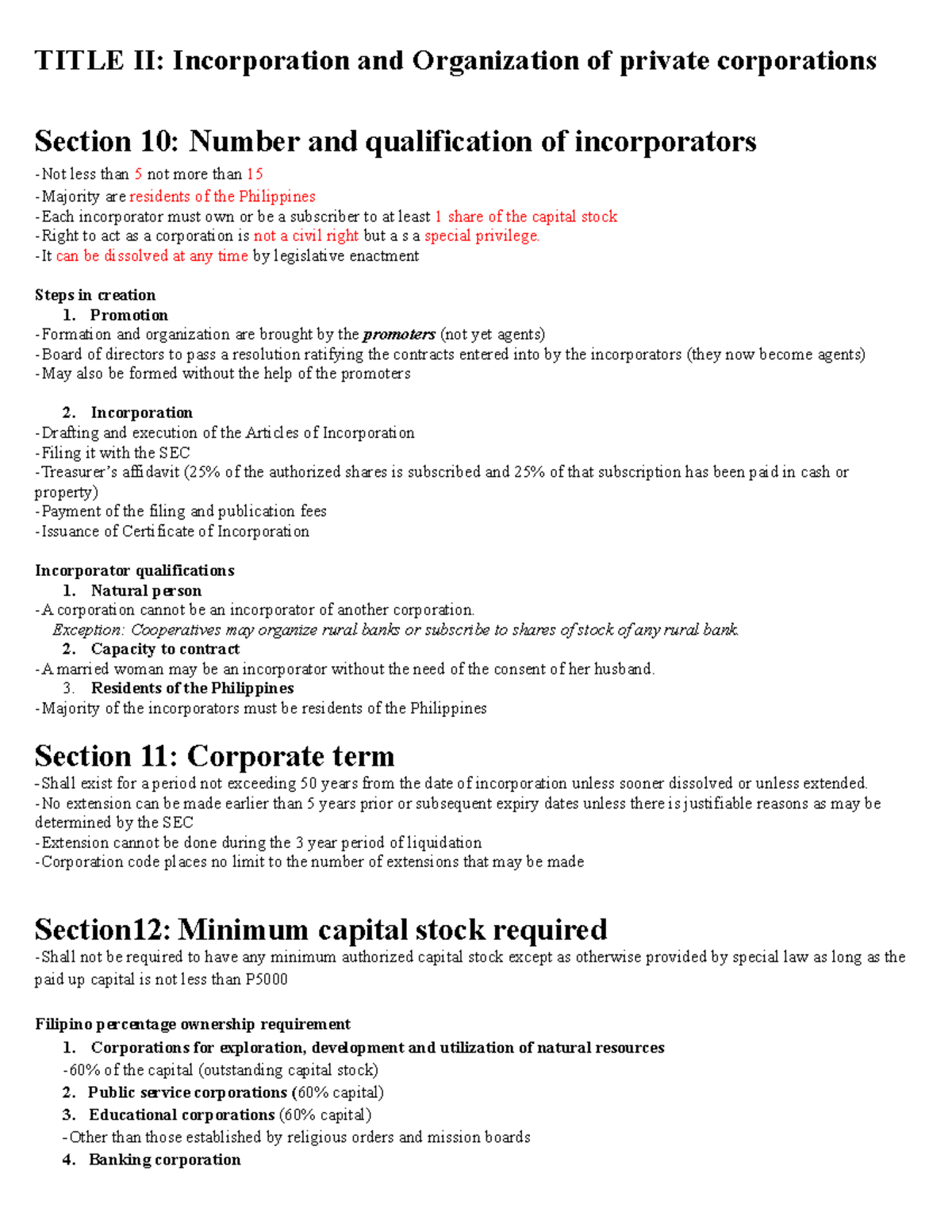 Title II (Incorporation and Organization) - Comprehensive Overview and ...