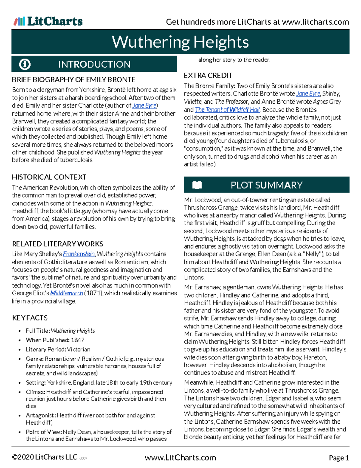 Wuthering Heights - INTR 101 Final Exam Study Notes - Studocu
