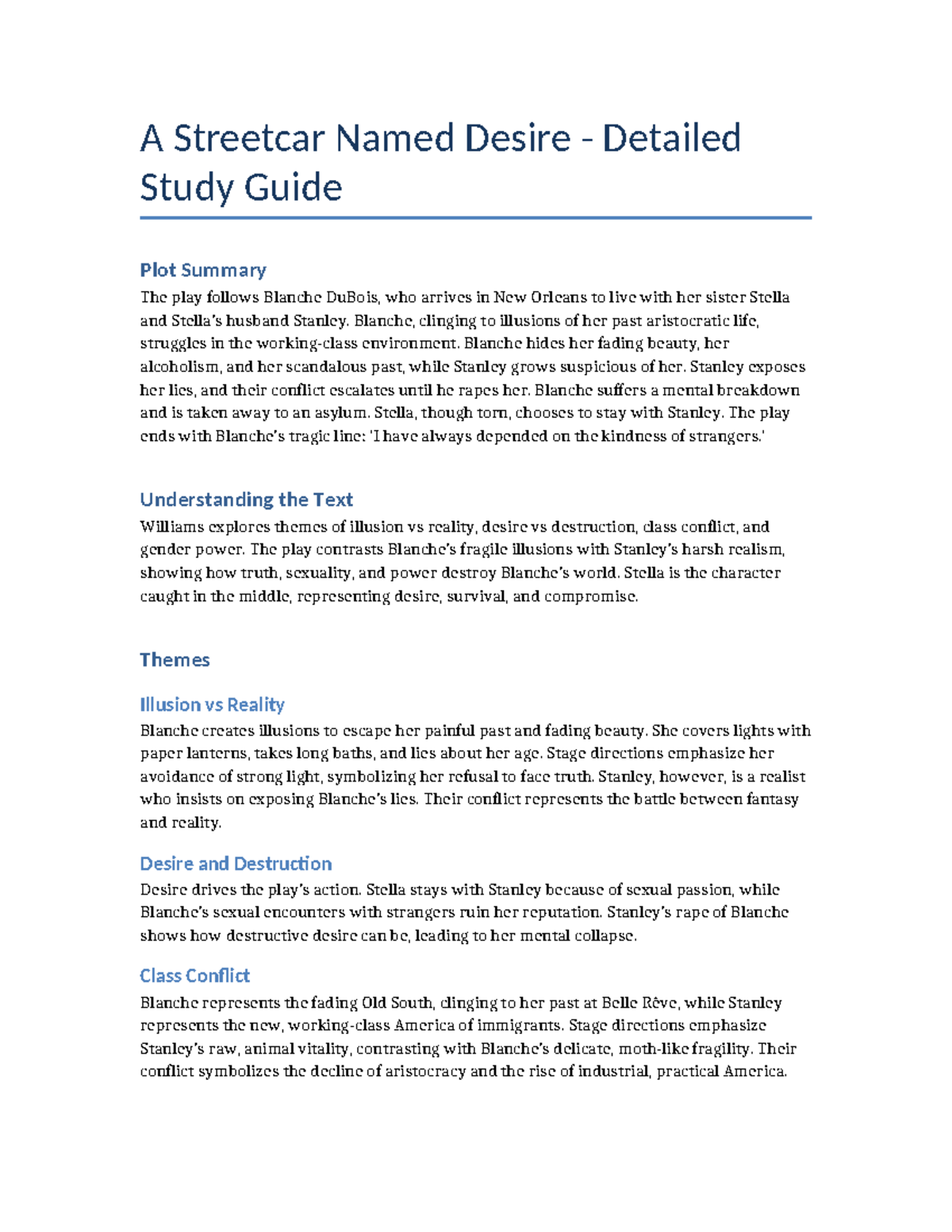 A Streetcar Named Desire (ENG 101) Full Study Guide & Analysis - Studocu