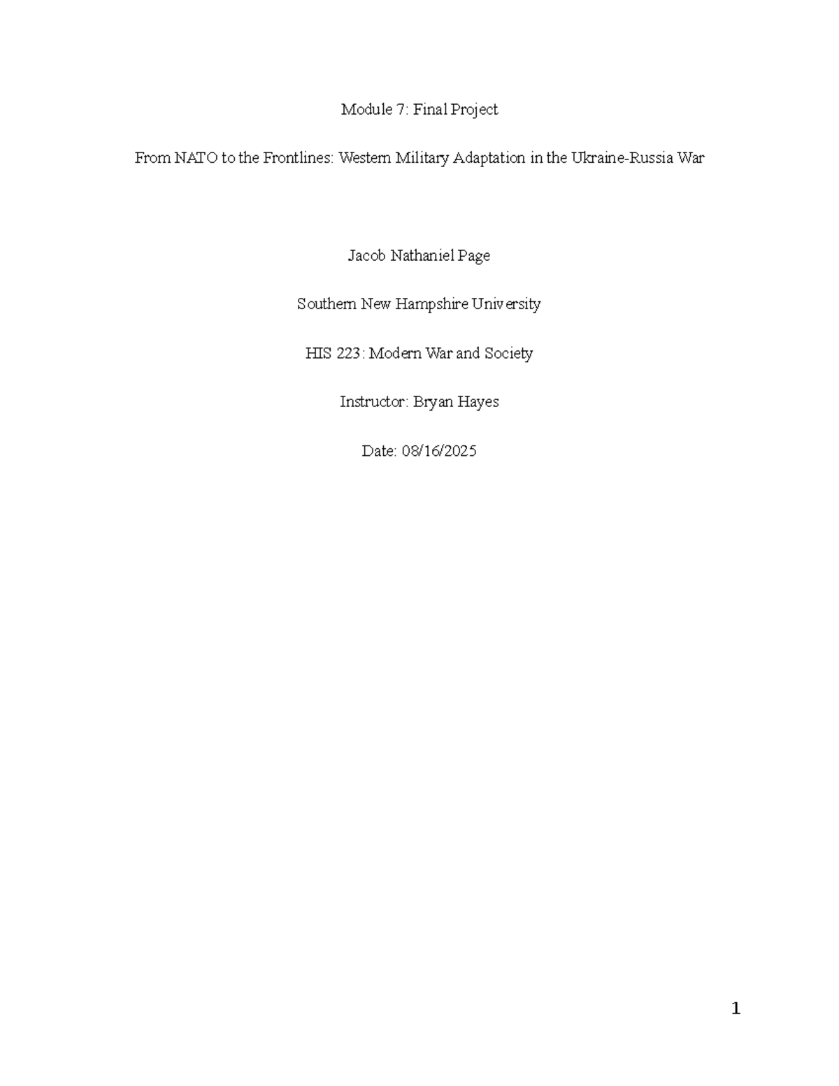 HIS 223: Final Project on Western Military Adaptation in Ukraine War ...