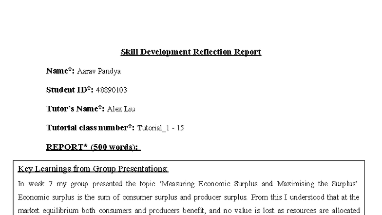 Skill Development Reflection Report - Key Learnings from Group ...