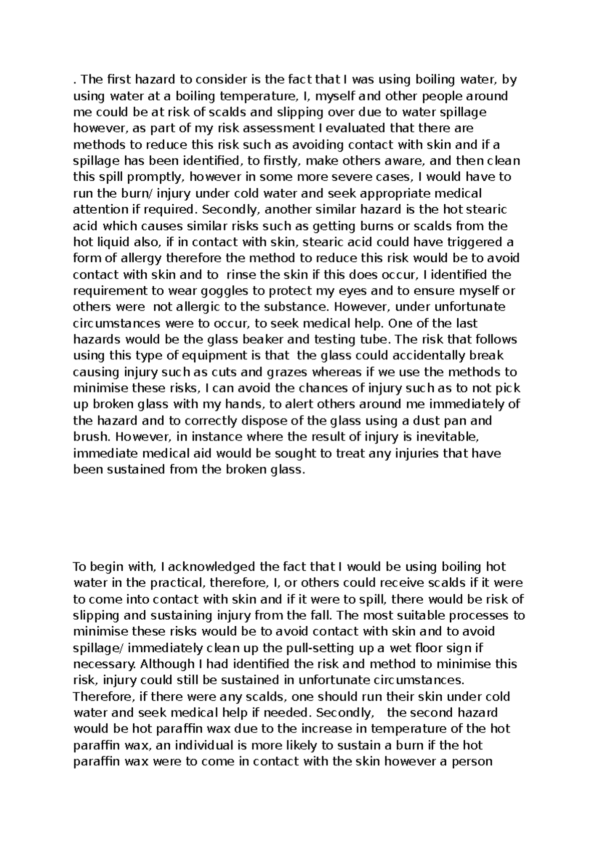 Risk Assessment for Practical Hazards: Boiling Water & Glass Equipment ...