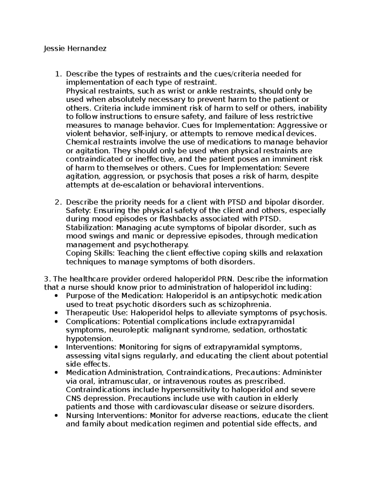NURS 302 - Medication Management and Restraint Protocols Guide - Studocu