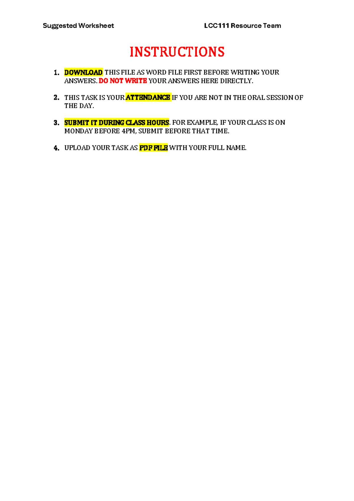 TASK - Suggested Worksheet Resource Team Instructions and Journal ...