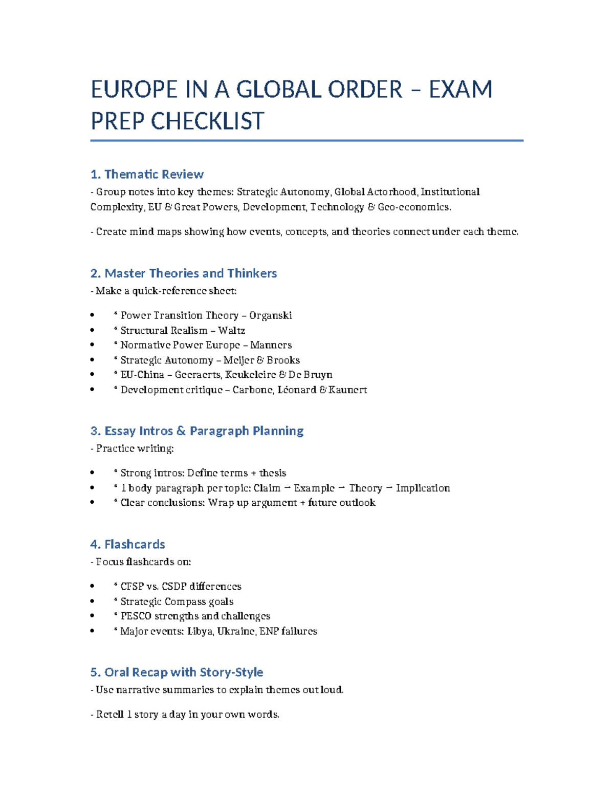EU Global Order Exam Prep Checklist: Key Themes & Strategies - Studocu