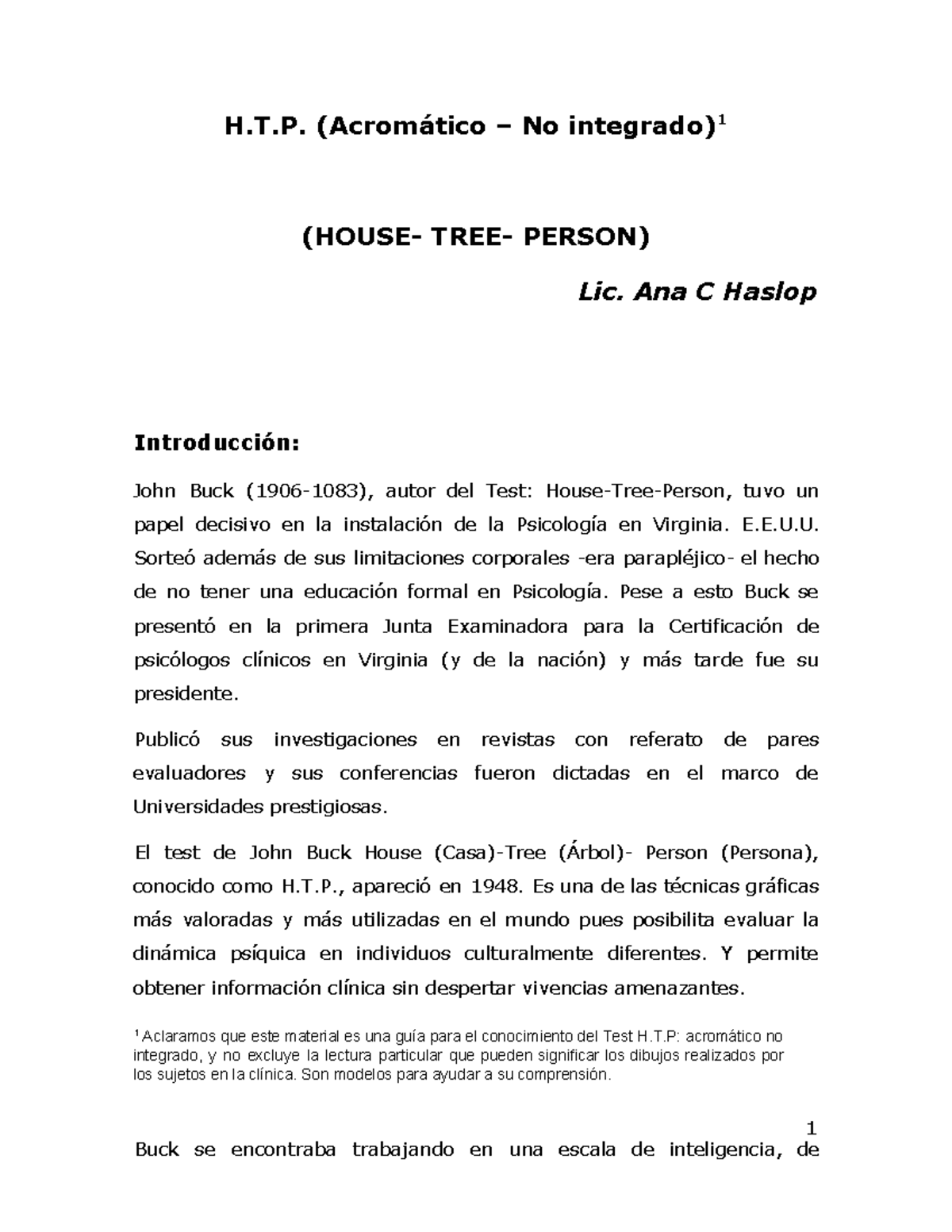 El test de HTP - Test HTP - H.T. (Acromático – No integrado) 1 (HOUSE ...