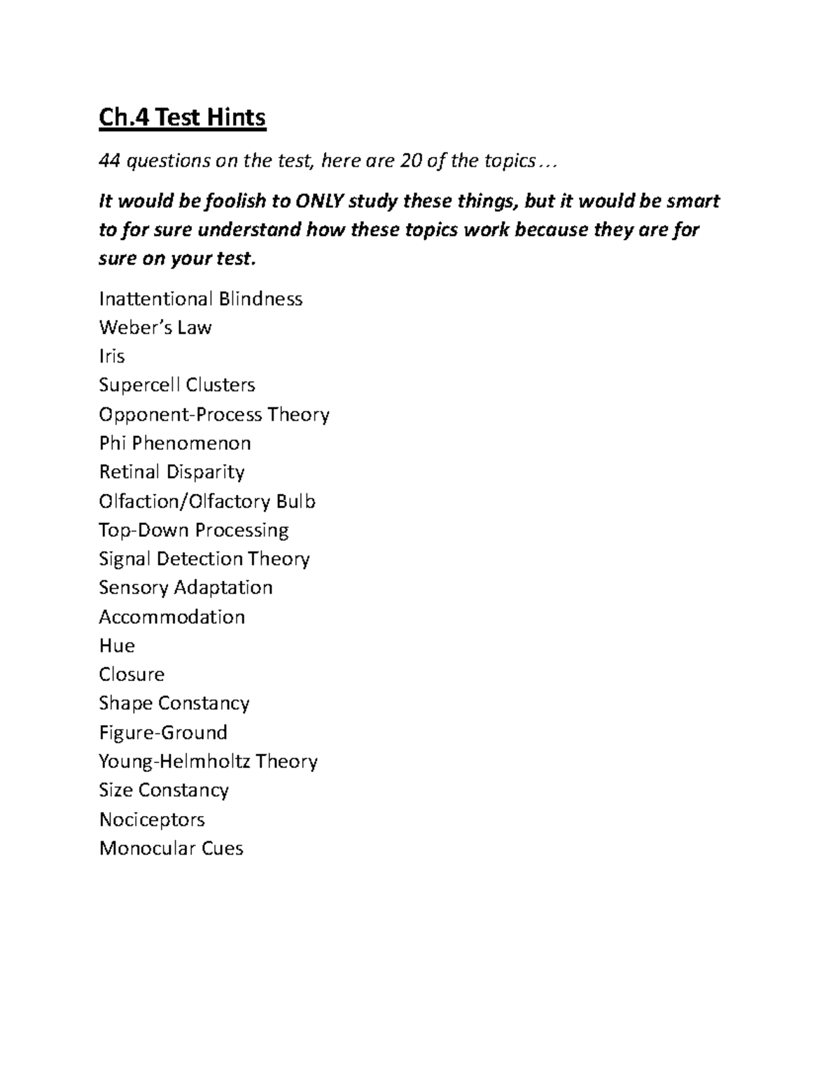 Test Hints - summary - Ch Test Hints 44 questions on the test, here are ...
