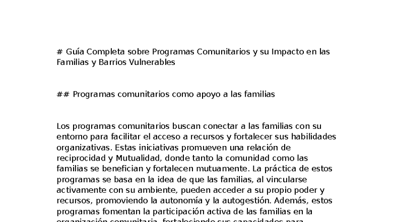 Guía Completa sobre Programas Comunitarios y su Impacto en Familias ...