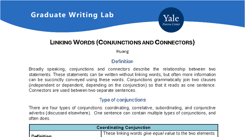 LINKING WORDS: Conjunctions & Connectors (ENG 101) - Studocu