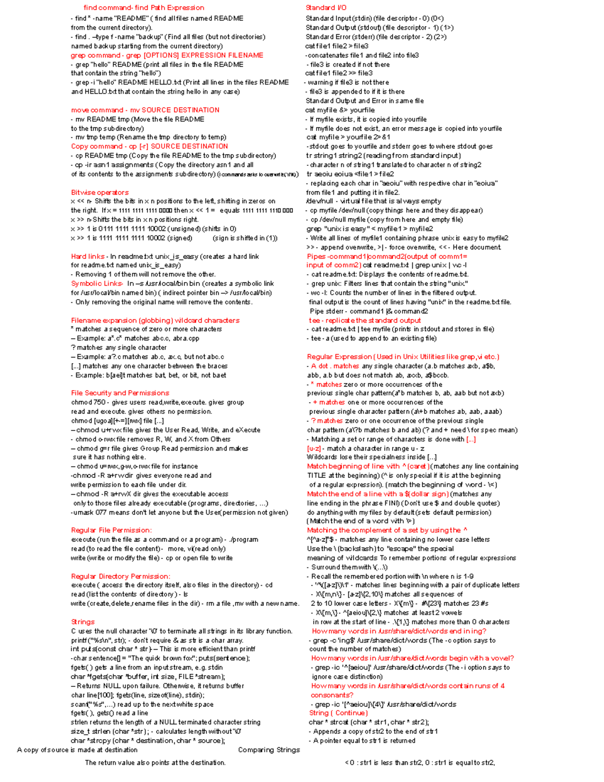 CS2211 Final Exam Study Notes: Unix Commands and File Permissions - Studocu