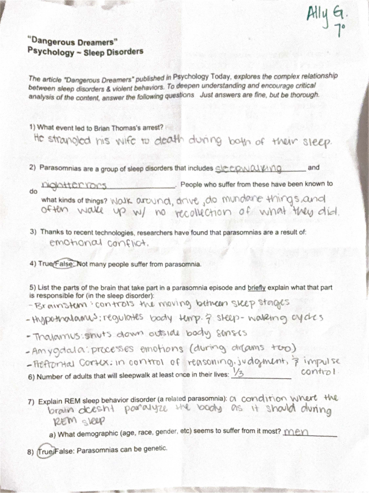 Psychology - Sleep Disorders & Violent Behaviors Analysis - Studocu