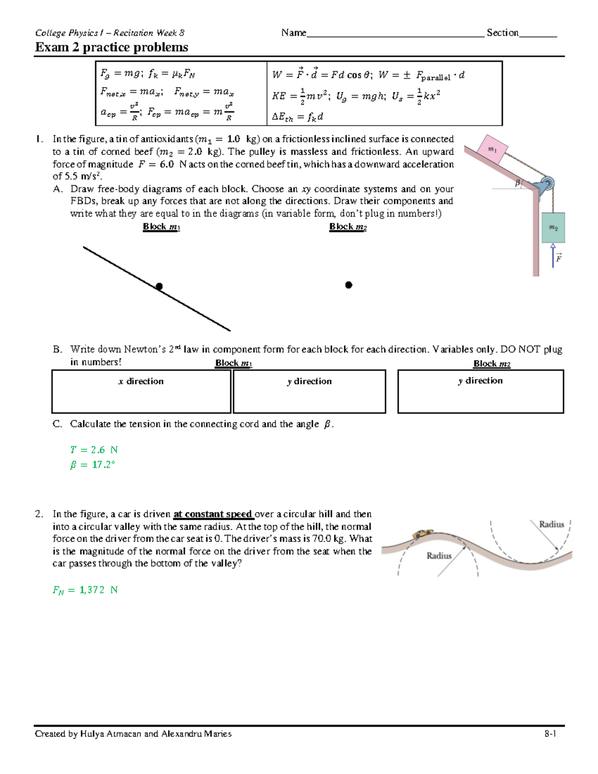 CP1 Recitation - Exam 2 Practice Problems Week 8 - Studocu